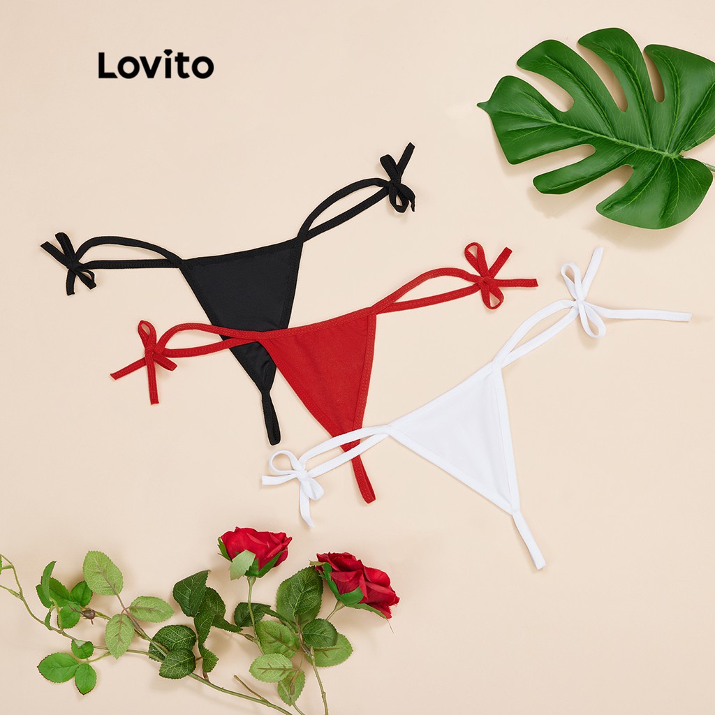Lovito Tanga Sexy Liso Lazo Casual L162237 Negro Rojo Blanco