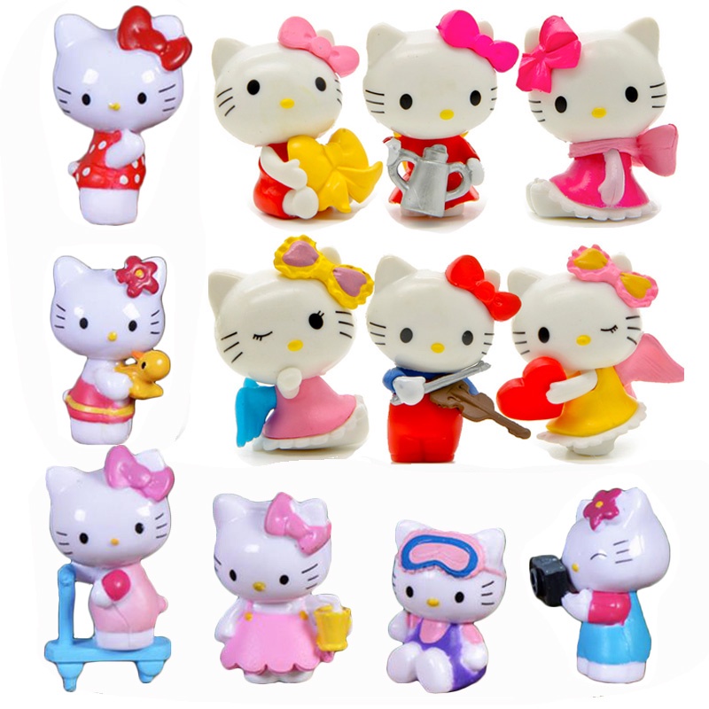 Figuras De anime De pvc kawaii De hello kitty 6 Piezas sanrio Miniatura ...