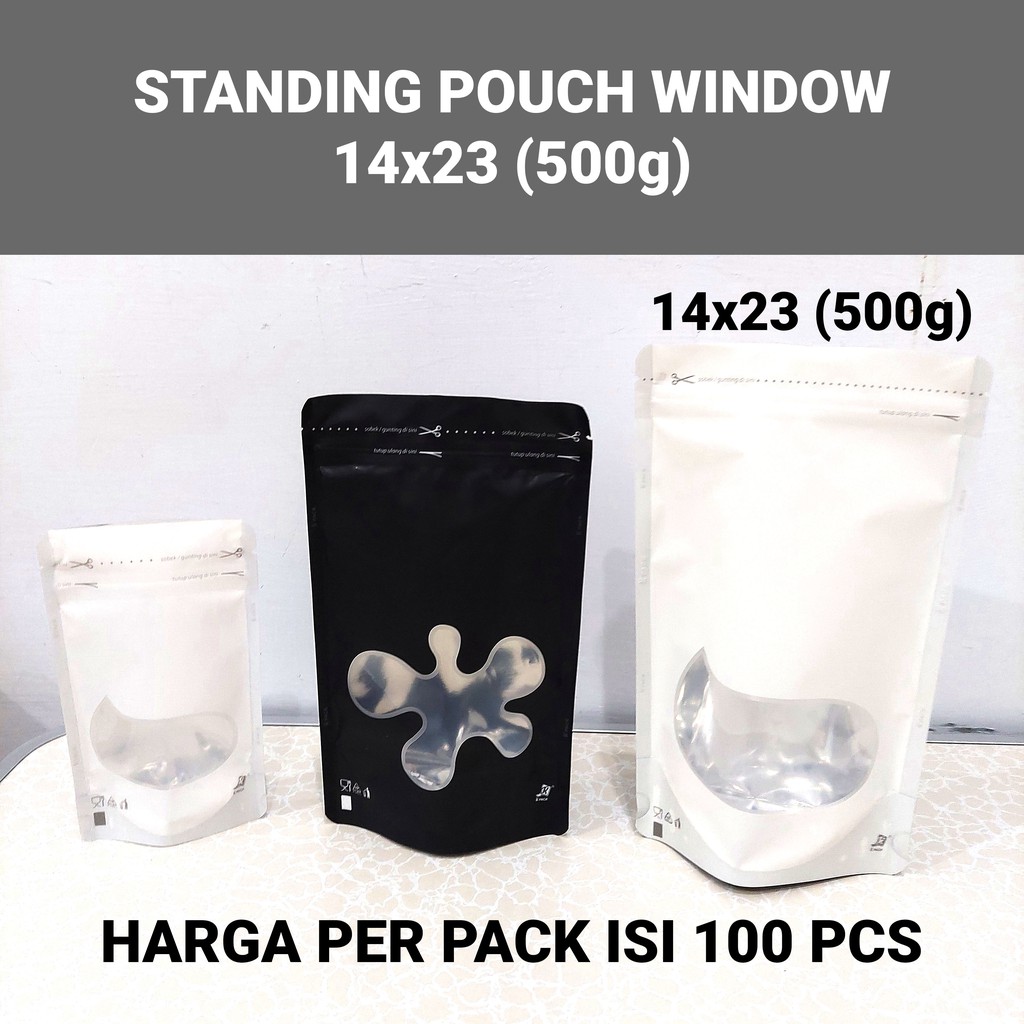 Bolsa de pie de la ventana transmetz tamaño 14x23 500g | 1 paquete de contenido 100 piezas ...