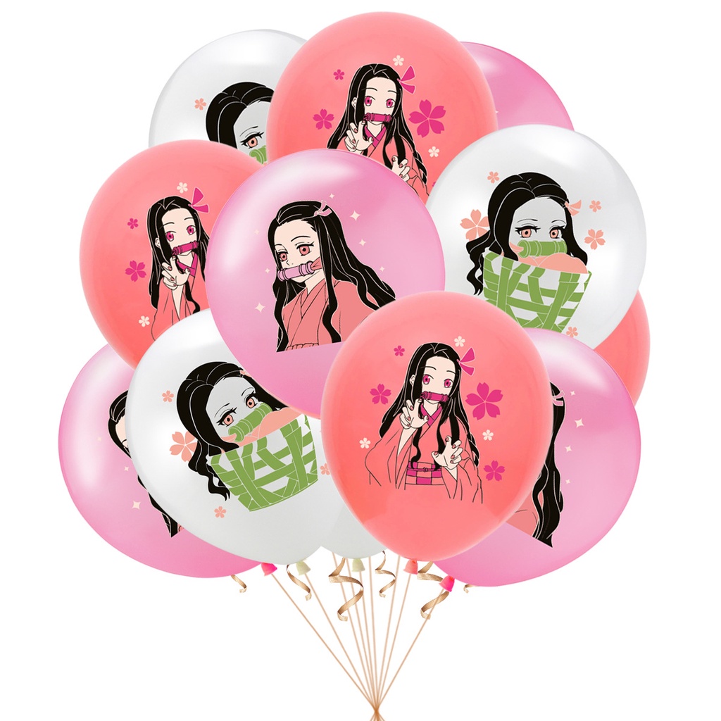 10 Pzs Globos Kimetsu No Yaiba De 12 Pulgadas Demon Slayer Globo De Látex Feliz Cumpleaños Anime 