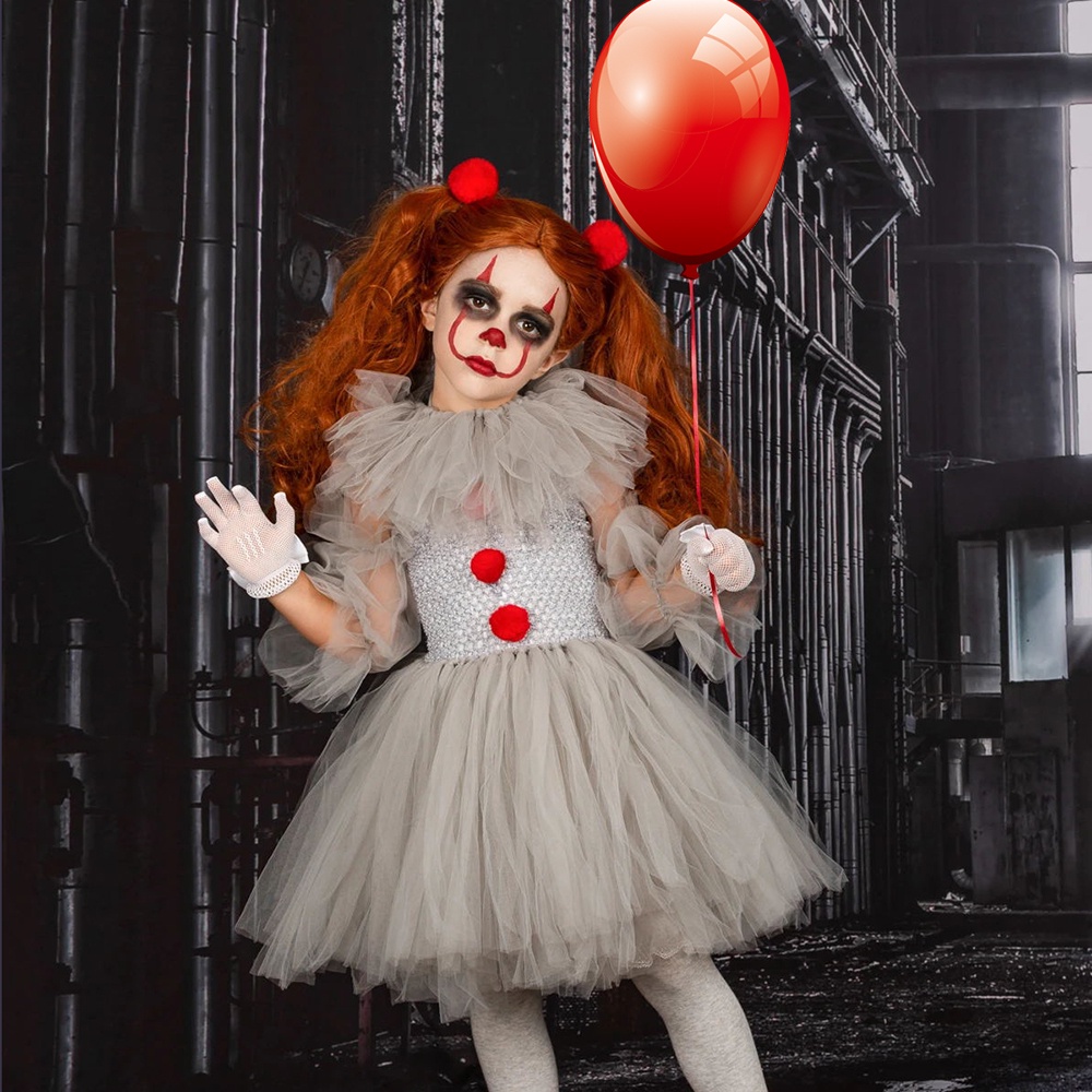 Gray Pennywise Niñas Disfraz De Halloween Tutú Vestido Espeluznante Payaso Niños Carnaval ...