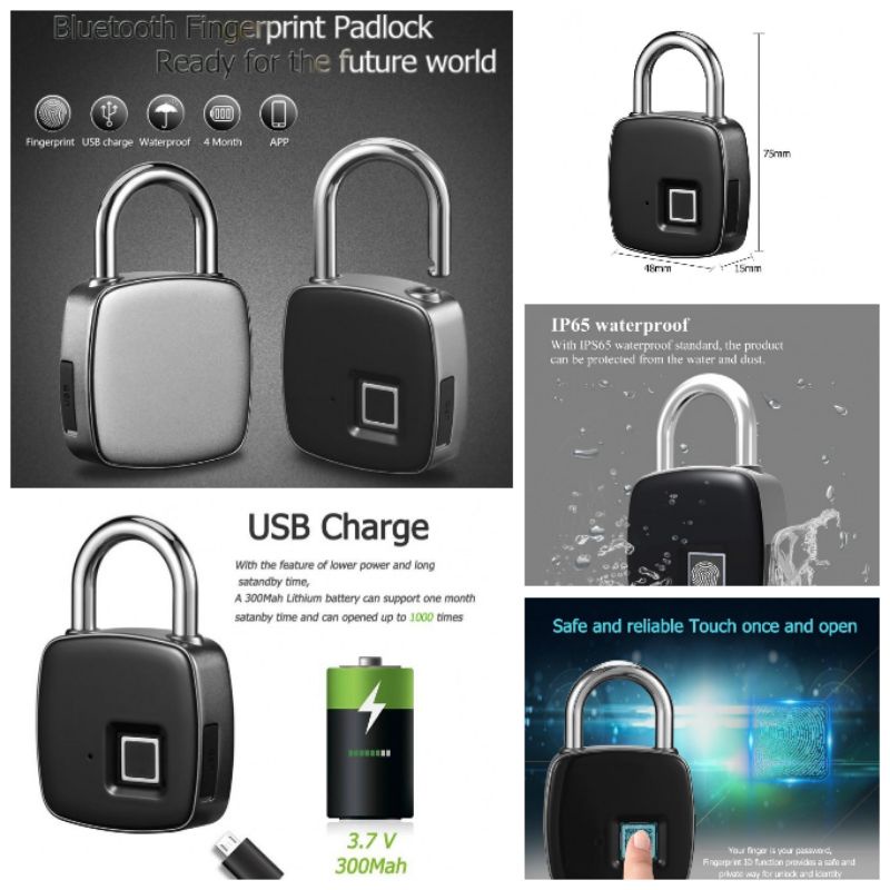 Candado inteligente con huellas dactilares Bluetooth recargable ...