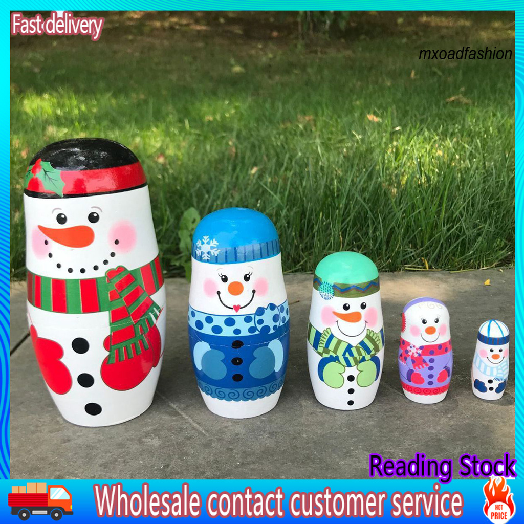 MX_5-layer Snowman Nesting Dolls Matryoshka Wooden Toys Birthday Valentine Gift | BeeCost