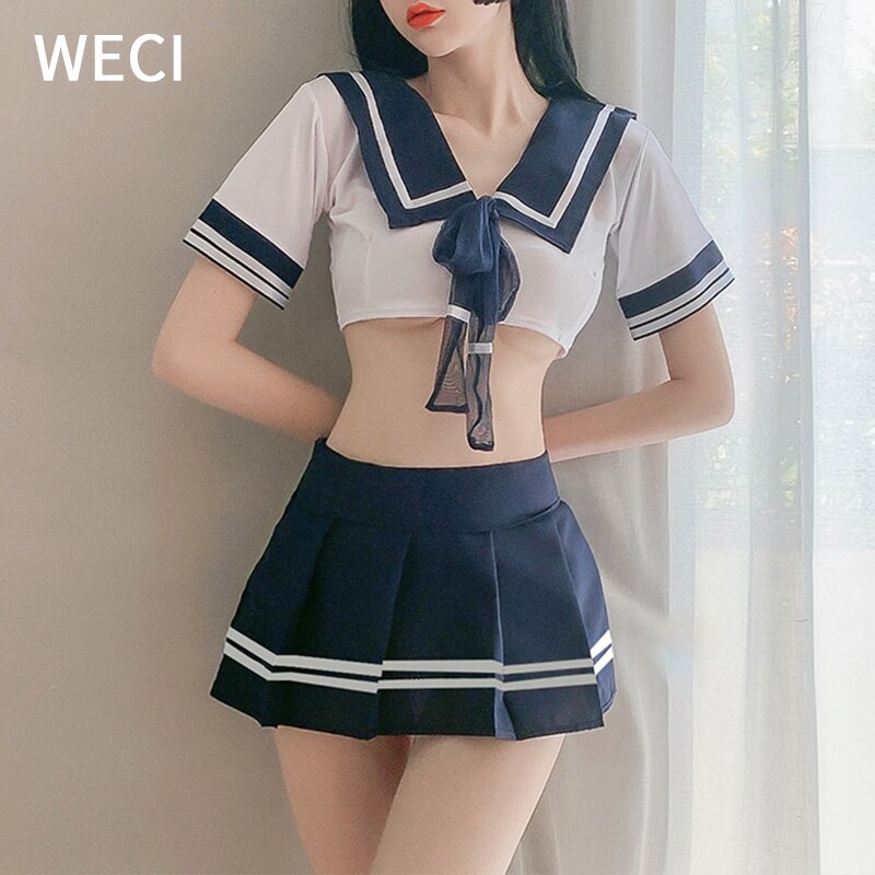WECI sexy cosplay disfraz de colegiala japonesa JK uniforme cosplay conjunto de ropa interior ...
