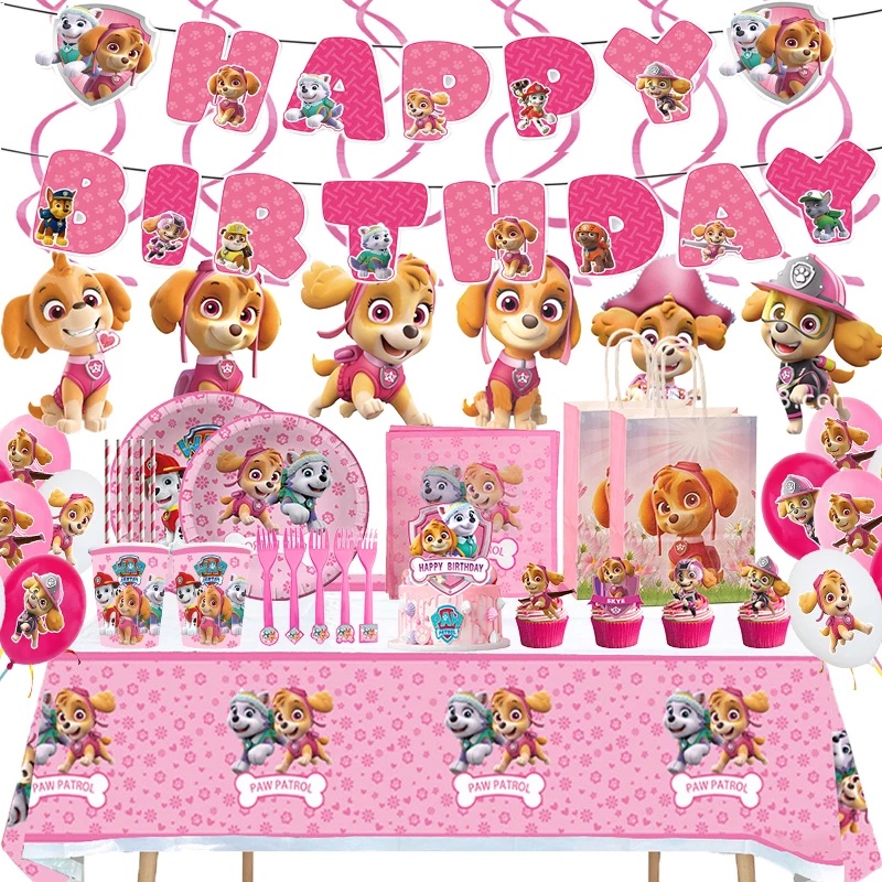 Paw Patrol Perro Rosa Tema Fiesta De Cumpleaños Cubiertos Patrulla Canina Papel Taza Plato ...